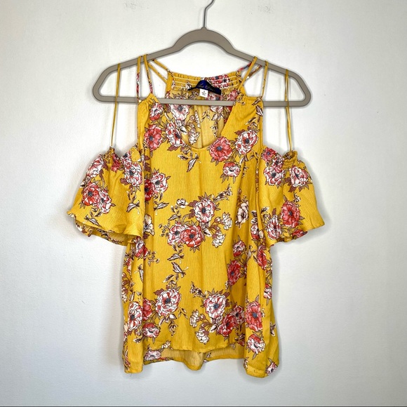 Blue Rain | Tops | 325 Blue Rain Mustard Yellow Floral Cold Shoulder ...
